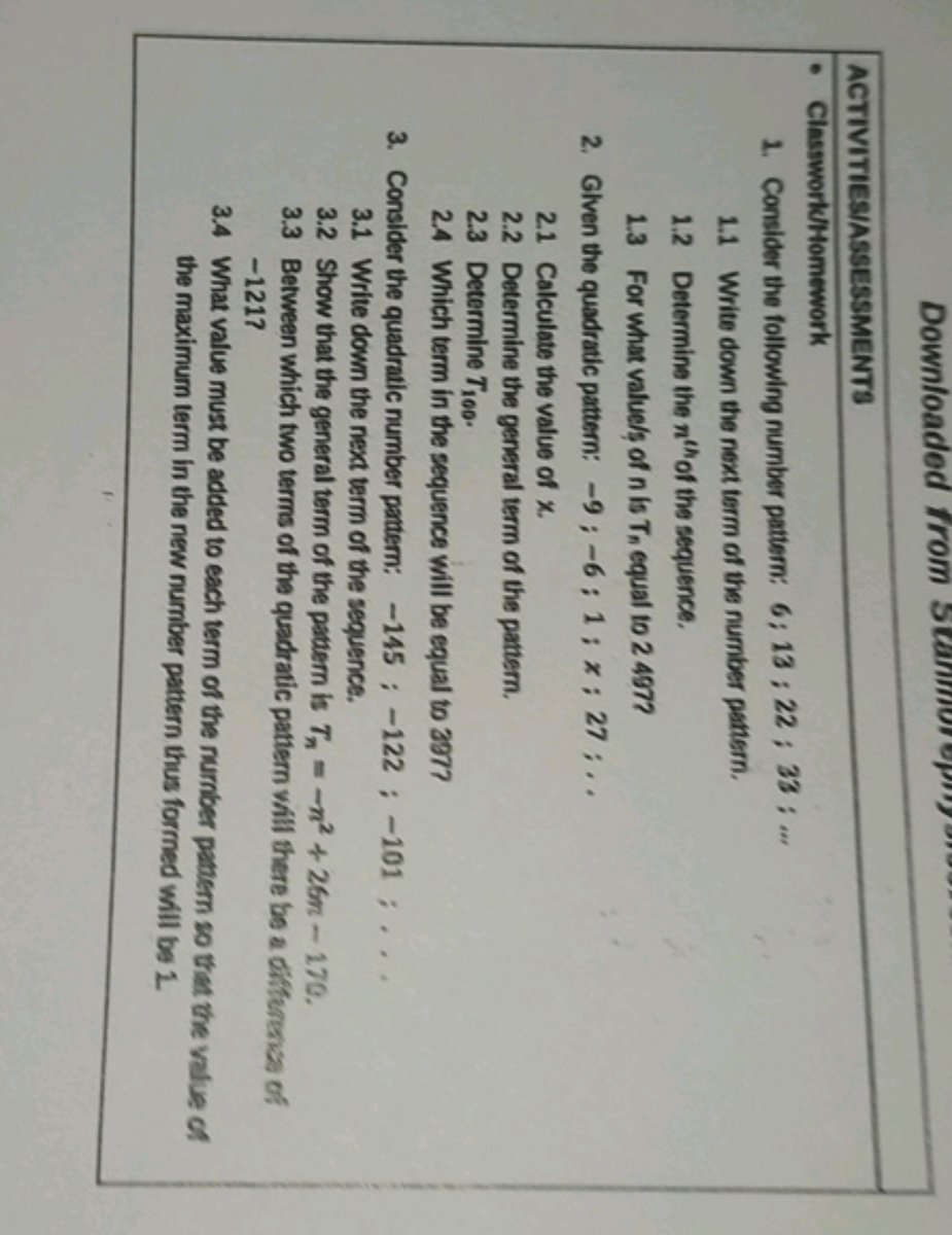 ACTIVITIES/ASSESSMENTS Classwork/Homework Consider the following number