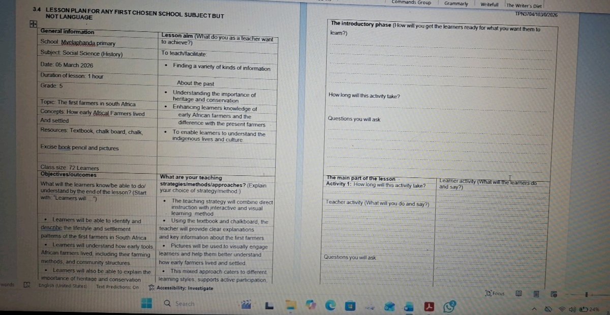 3.4 LESSON PLAN FOR ANY FIRST CHOSEN SCHOOL SUBJECT BUT NOT LANGUAGE Gen..