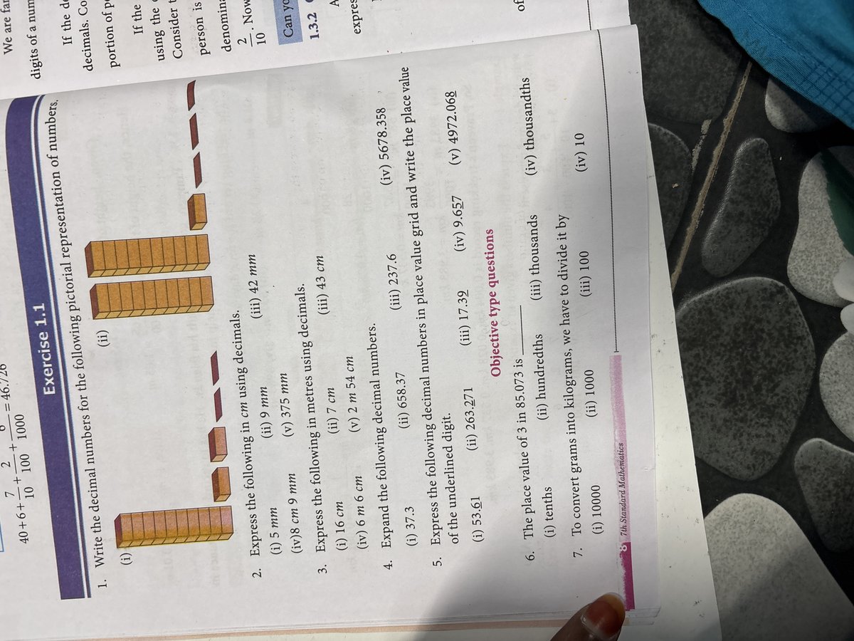 Write the decimal numbers for the following pictorial representation of n..