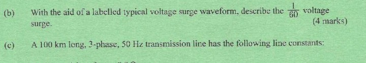 (b) With the aid of a labelled typical voltage surge waveform, describe t..