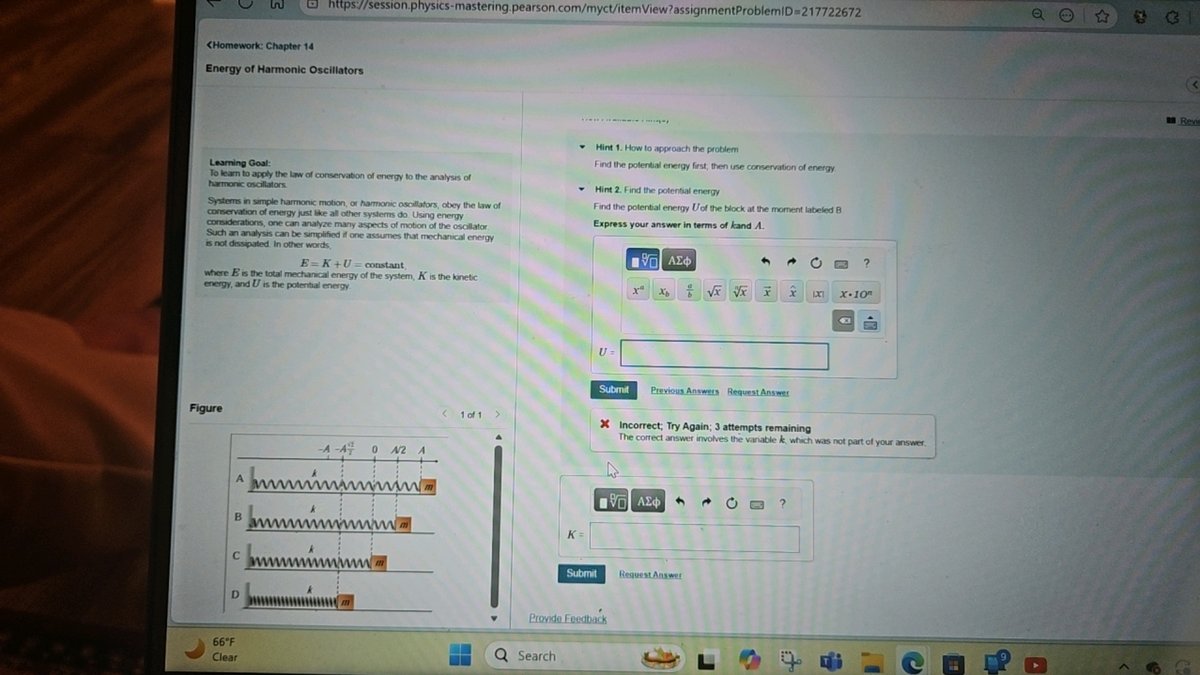 Homework: Chapter 14 Energy of Harmonic Oscillators Learning Goal: To le..
