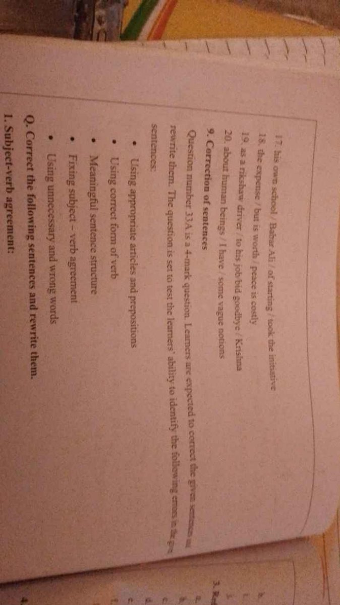 Q. Correct the following sentences and rewrite them. Subject-verb agreem..
