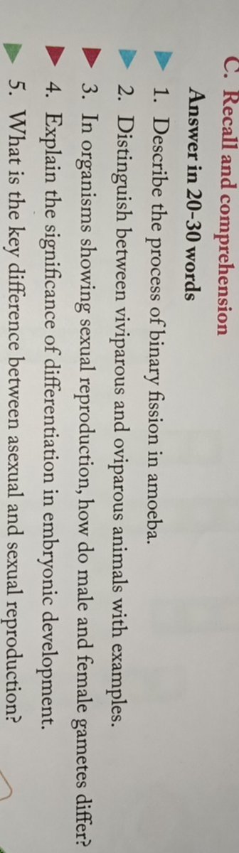 C. Recall and comprehension Answer in 20-30 words Describe the process of..