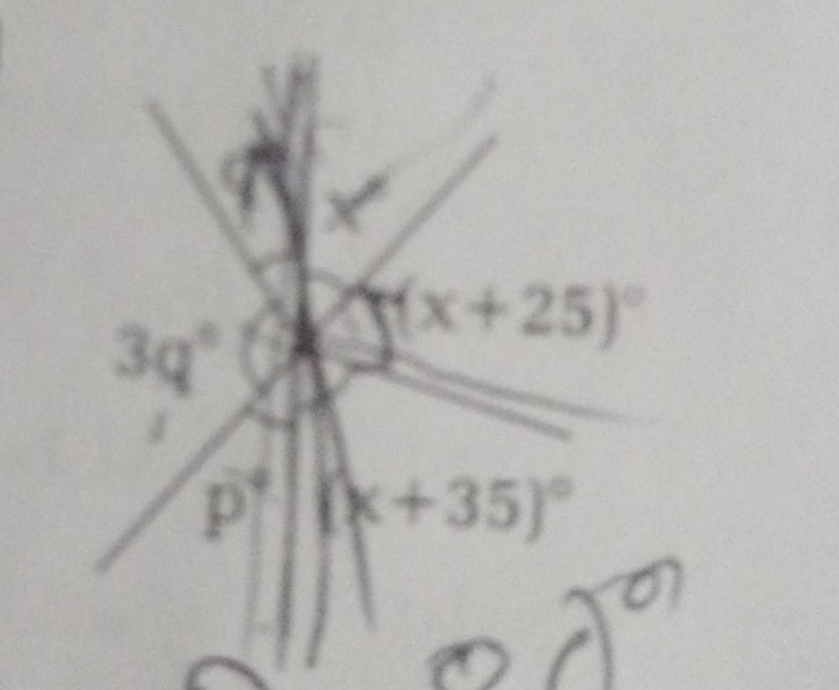 The image shows a diagram with several angles around a point. The angles
