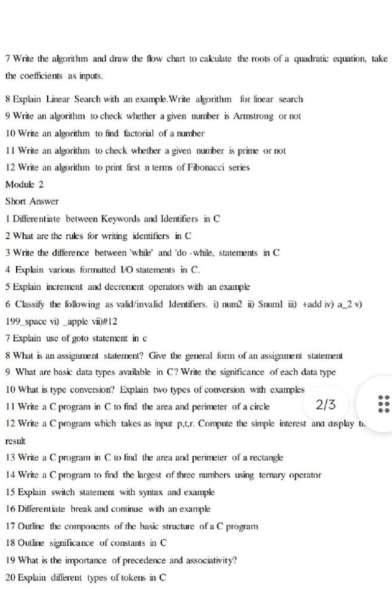 Write the algorithm and draw the flow chart to calculate the roots of a q..