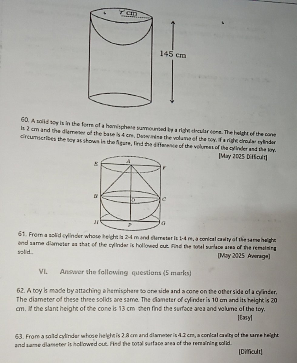 A solid toy is in the form of a hemisphere surmounted by a right circular..