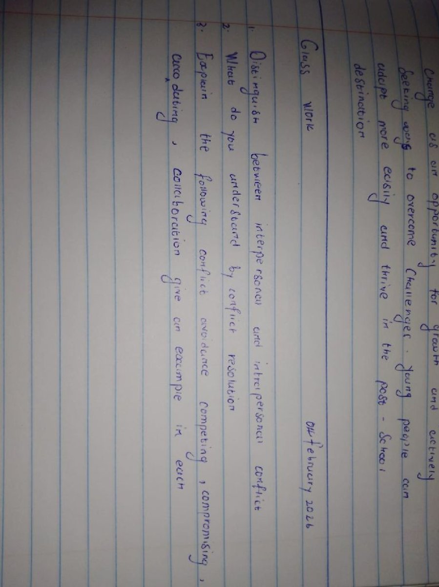Class Work 04 February 2026 Distinguish between interpersonal and intrap..