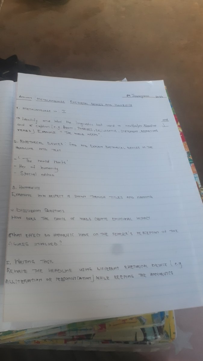 ACTIVITY: METALANGUAGE, RHETORICAL DEVICES AND HONORIFICS 1. METALANGUAG..