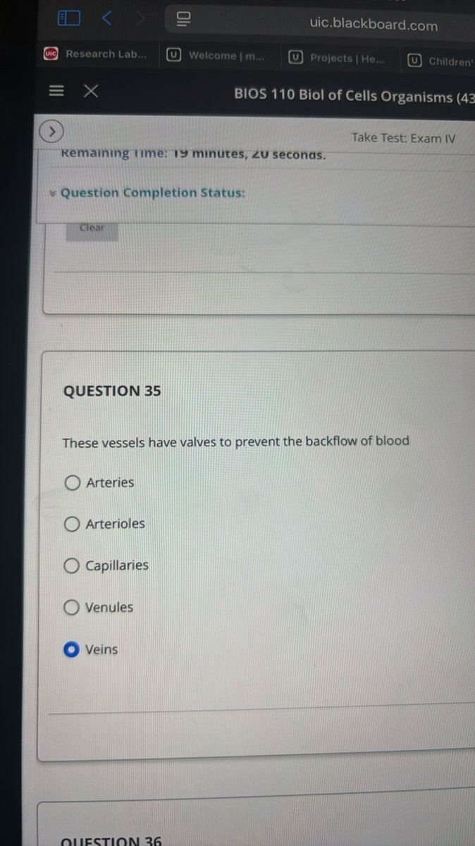 QUESTION 35 These vessels have valves to prevent the backflow of blood A..
