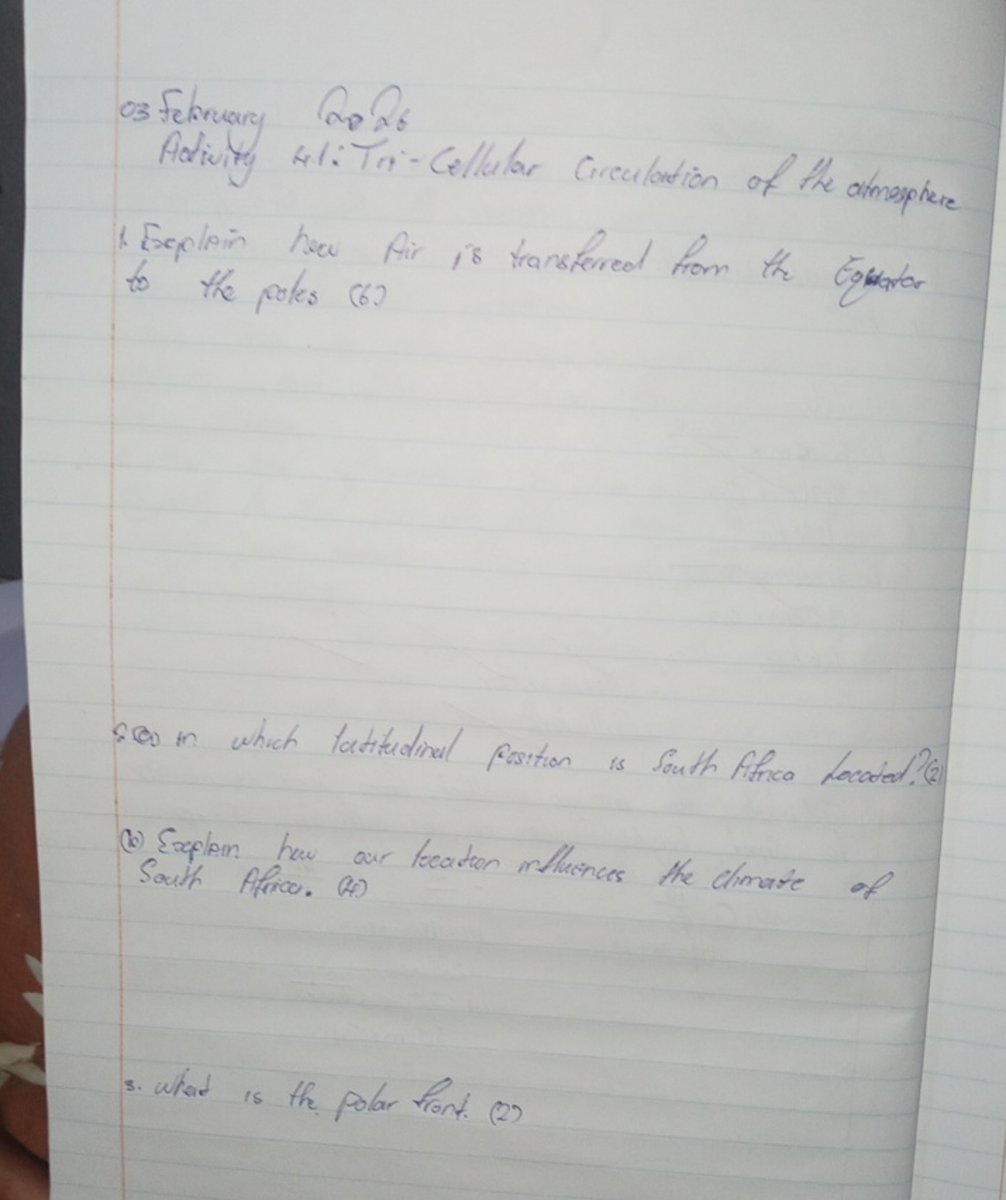 03 February 2026 Activity 4.1: Tri-Cellular Circulation of the atmosphere..