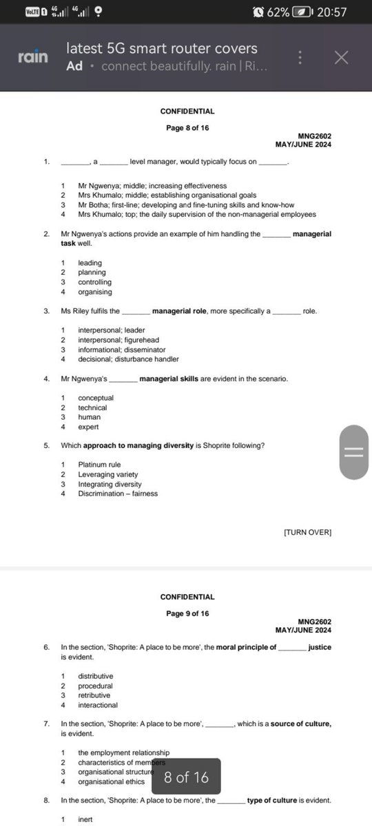Here are multiple-choice questions related to management and organization..