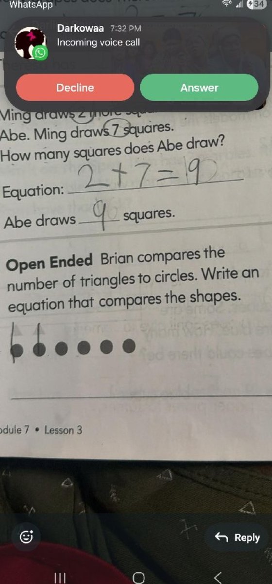 Ming draws 2 more squares. Abe. Ming draws 7 squares. How many squares do..