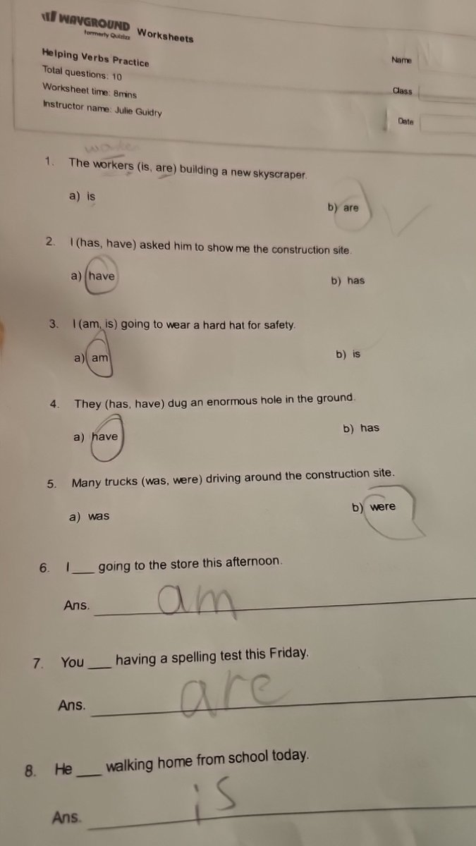 Helping Verbs Practice Total questions: 10 Worksheet time: 8mins Instruc..