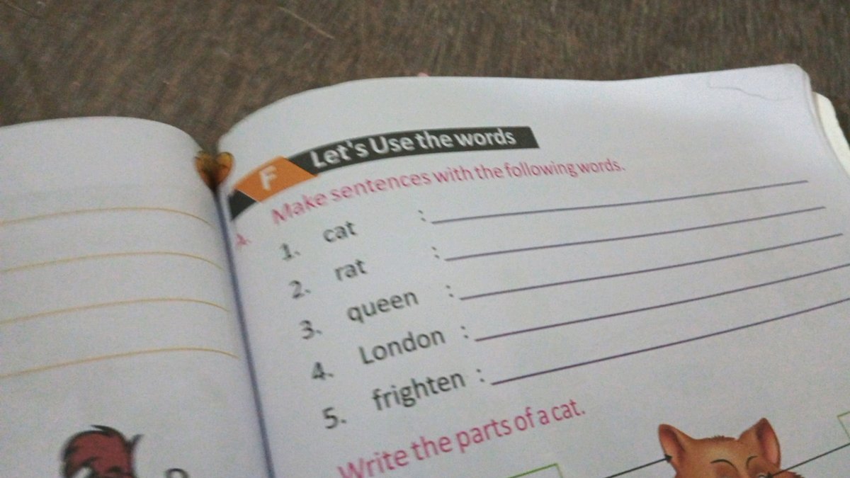 F Let's Use the words Make sentences with the following words. cat rat qu..
