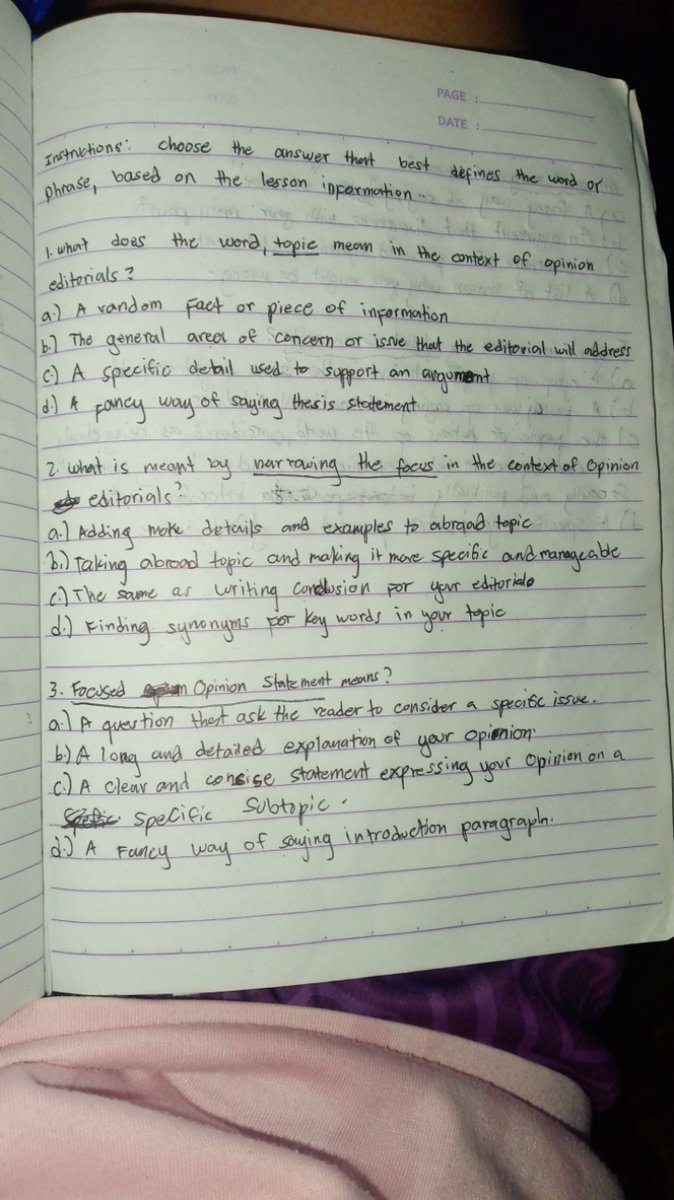 Instructions: choose the answer that best defines the word or phrase, bas..