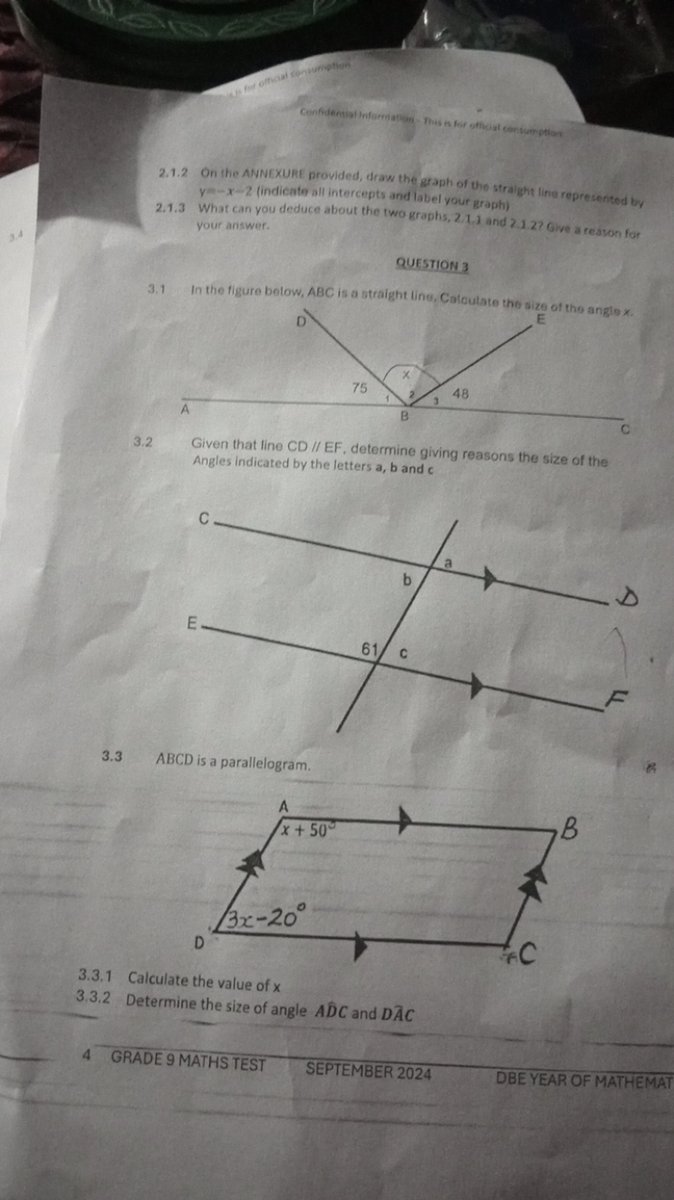 QUESTION 3 3.1 In the figure below, ABC is a straight line. Calculate th..