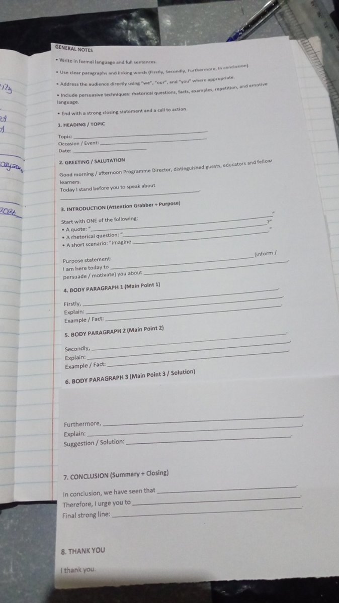 GENERAL NOTES Write in formal language and full sentences. Use clear par..
