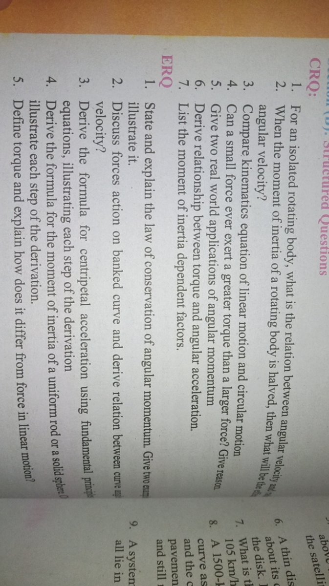 Here are some questions related to rotational motion and mechanics: CRQ