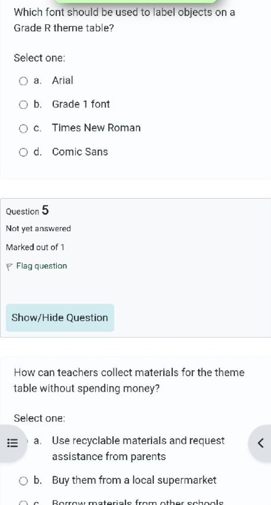 Which font should be used to label objects on a Grade R theme table? Sel..