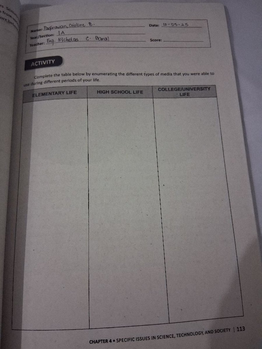 Complete the table below by enumerating the different types of media that..