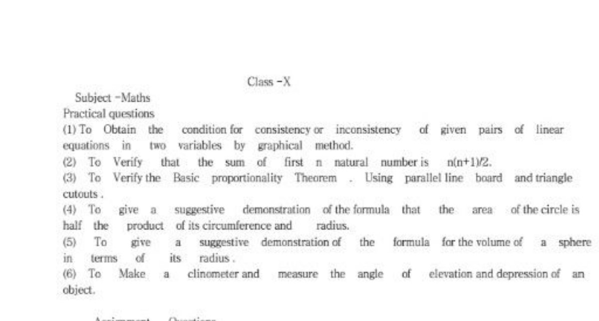 Class-X Subject - Maths Practical questions (1) To obtain the condition