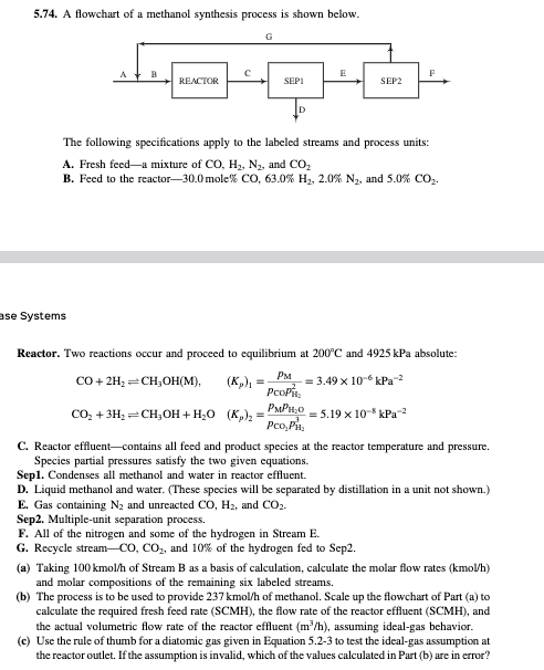 5.74. A flowchart of a methanol synthesis process is shown below. mermai..