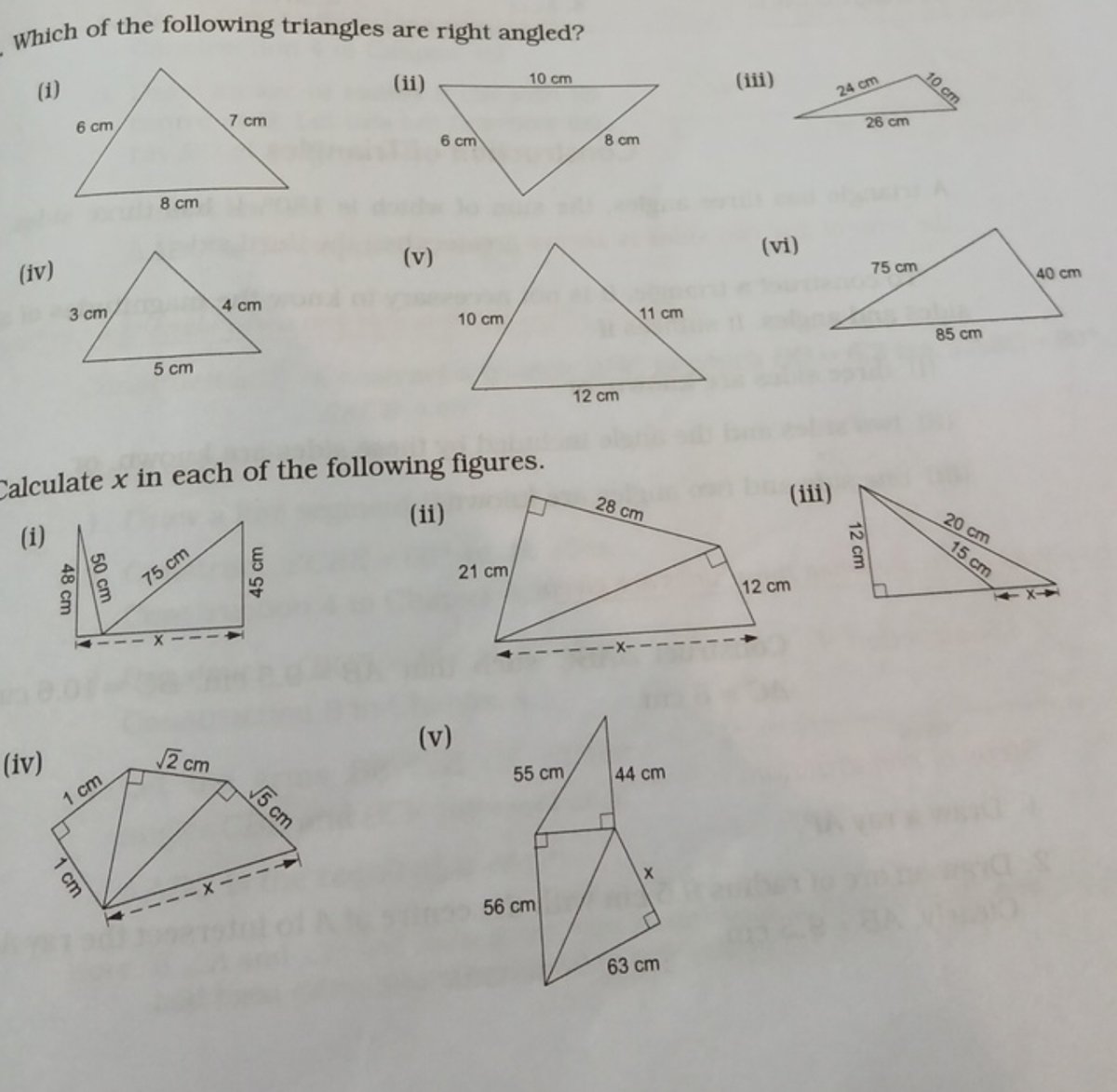 Which of the following triangles are right angled? (i) A triangle with s..