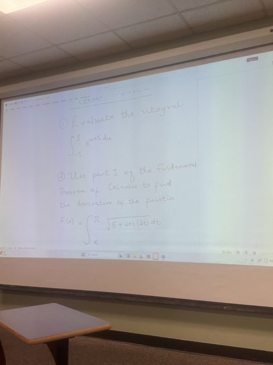 Evaluate the integral: \int_{-1}^{3} e^{u+1} du Use part 1 of the Fundame..