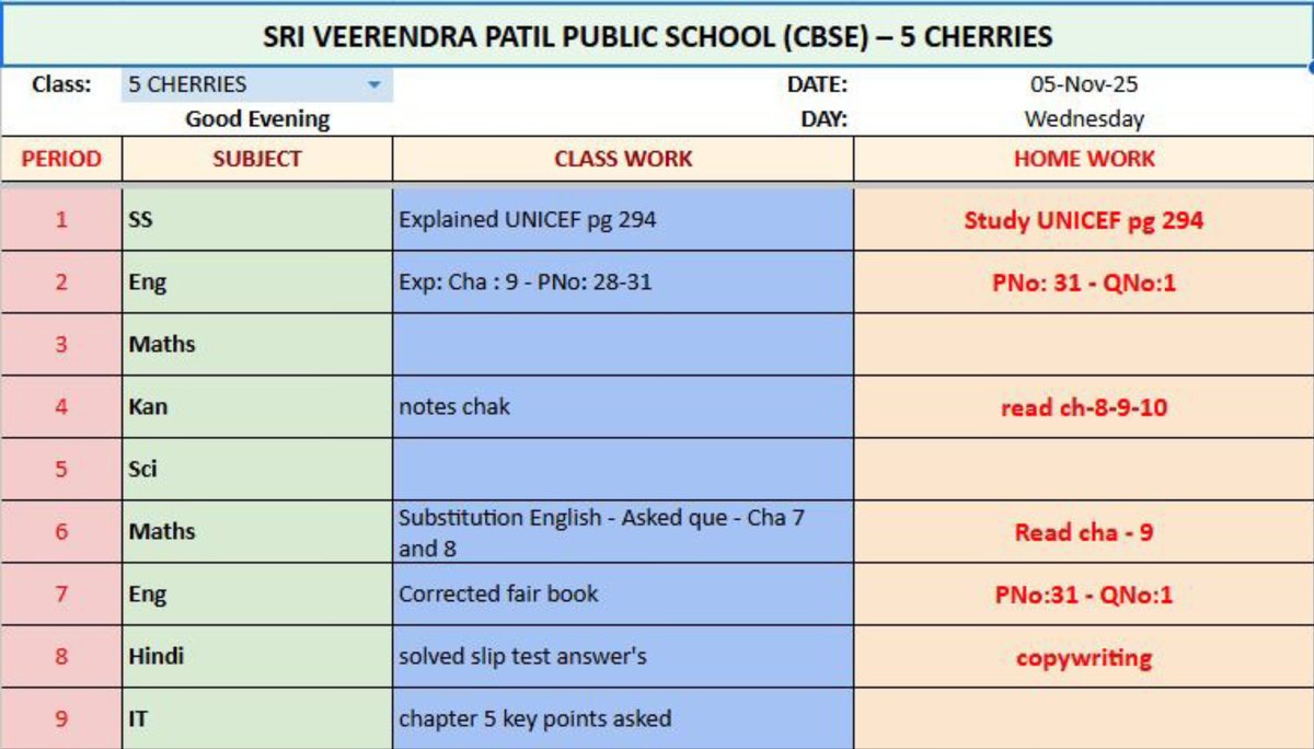 The user has provided an image of a school timetable/homework schedule. T..