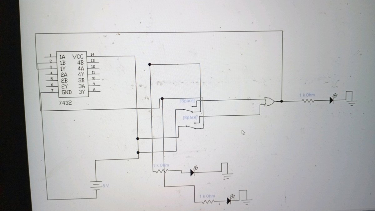 The question refers to a circuit diagram involving a 7432 IC, resistors,