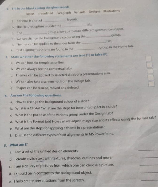 Fill in the blanks using the given words. Insert predefined Paragraph Va..