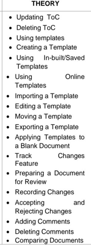THEORY Updating ToC Deleting ToC Using templates Creating a Template Usin..