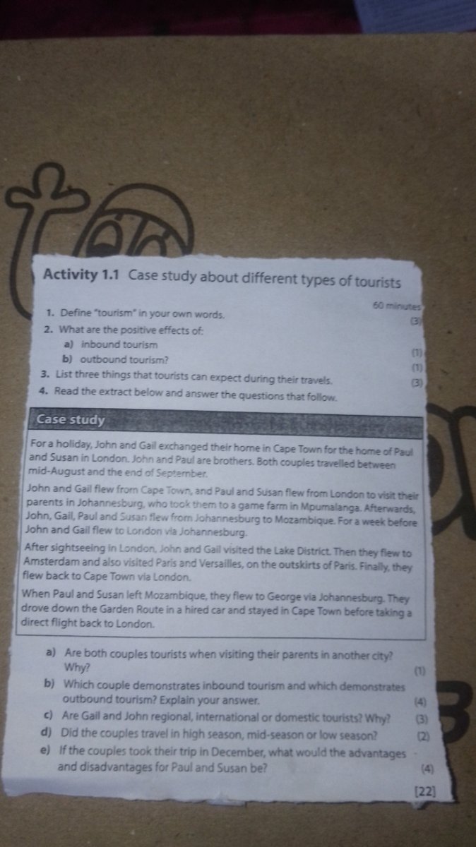 Activity 1.1 Case study about different types of tourists Define "touris..