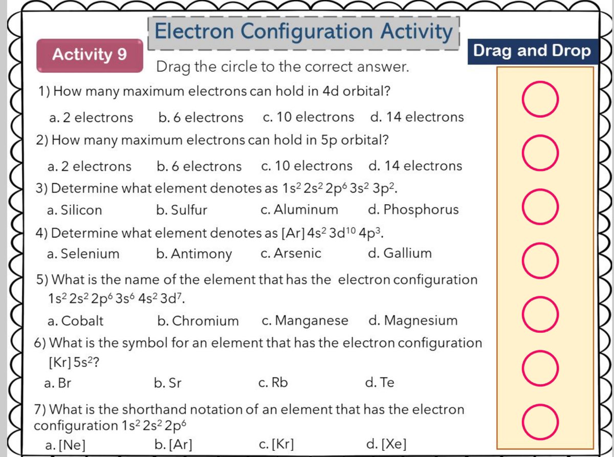 Electron Configuration Activity Activity 9 Drag the circle to the corre..