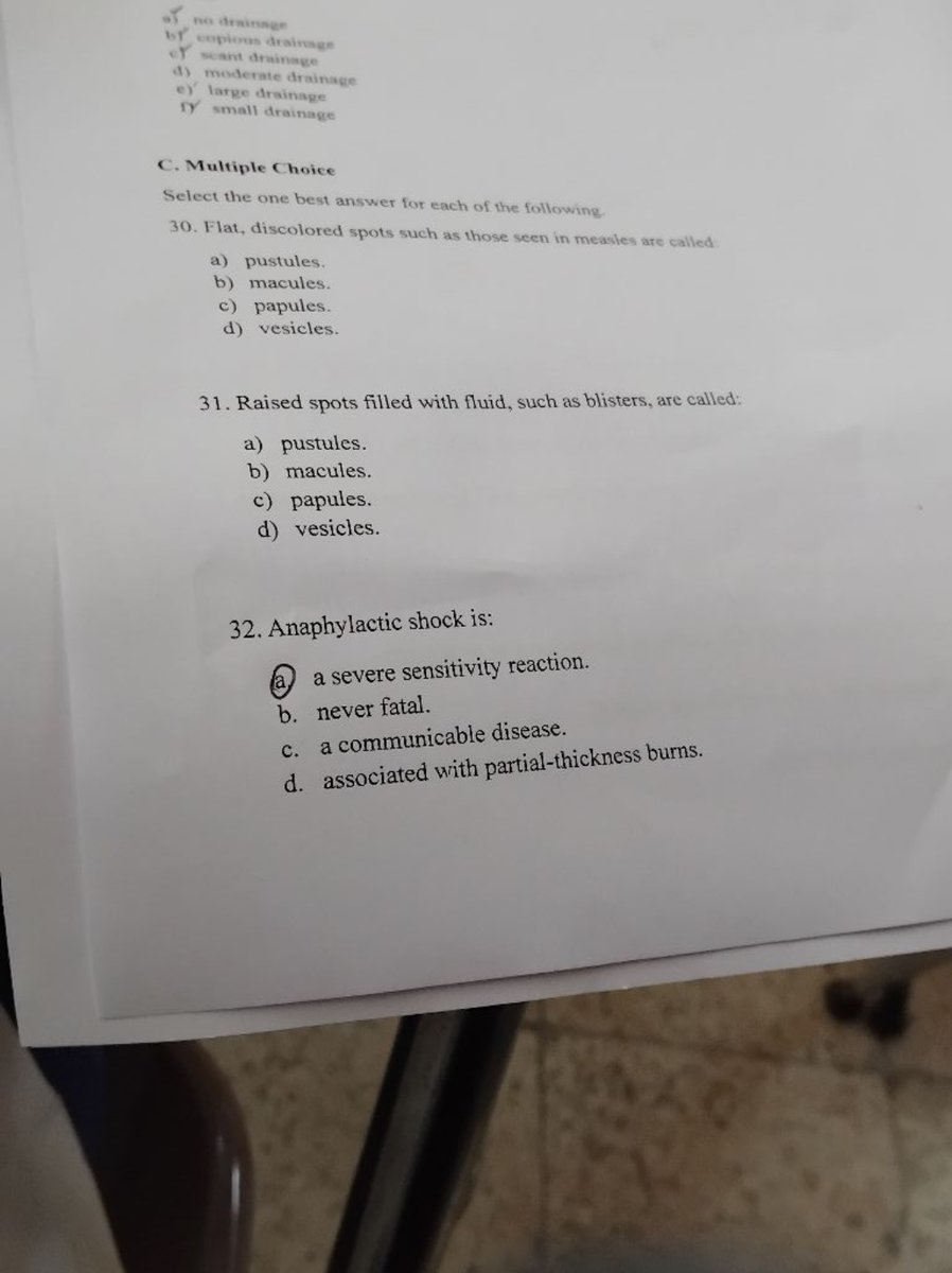 C. Multiple Choice Select the one best answer for each of the following