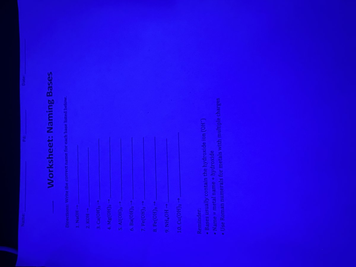 Worksheet: Naming Bases Directions: Write the correct name for each base..