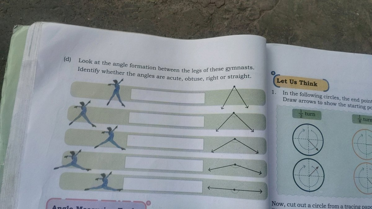 (d) Look at the angle formation between the legs of these gymnasts. Ident..