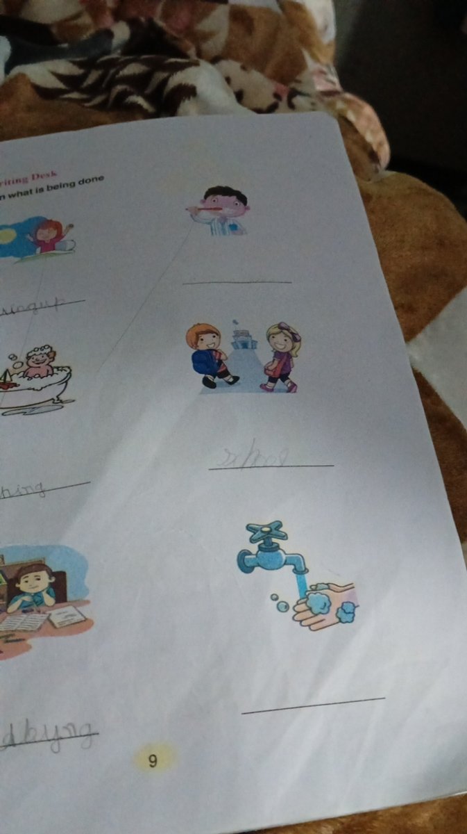 The image shows a worksheet with several pictures depicting daily activit..