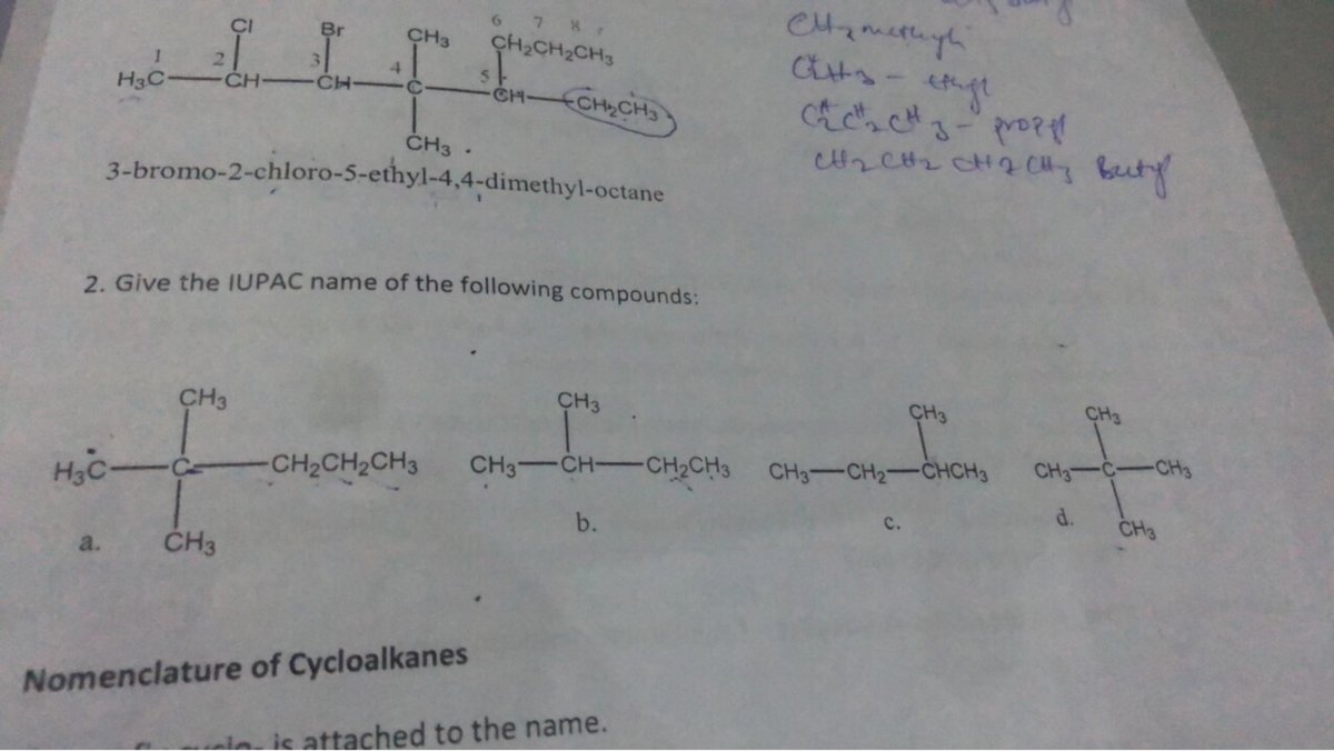 Give the IUPAC name of the following compounds: a. CH3 | H3C-C-..