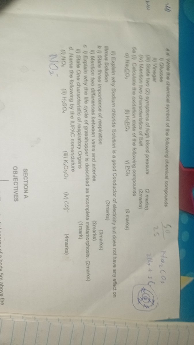 4 d. Write the chemical symbol of the following chemical compounds 1) Glu..