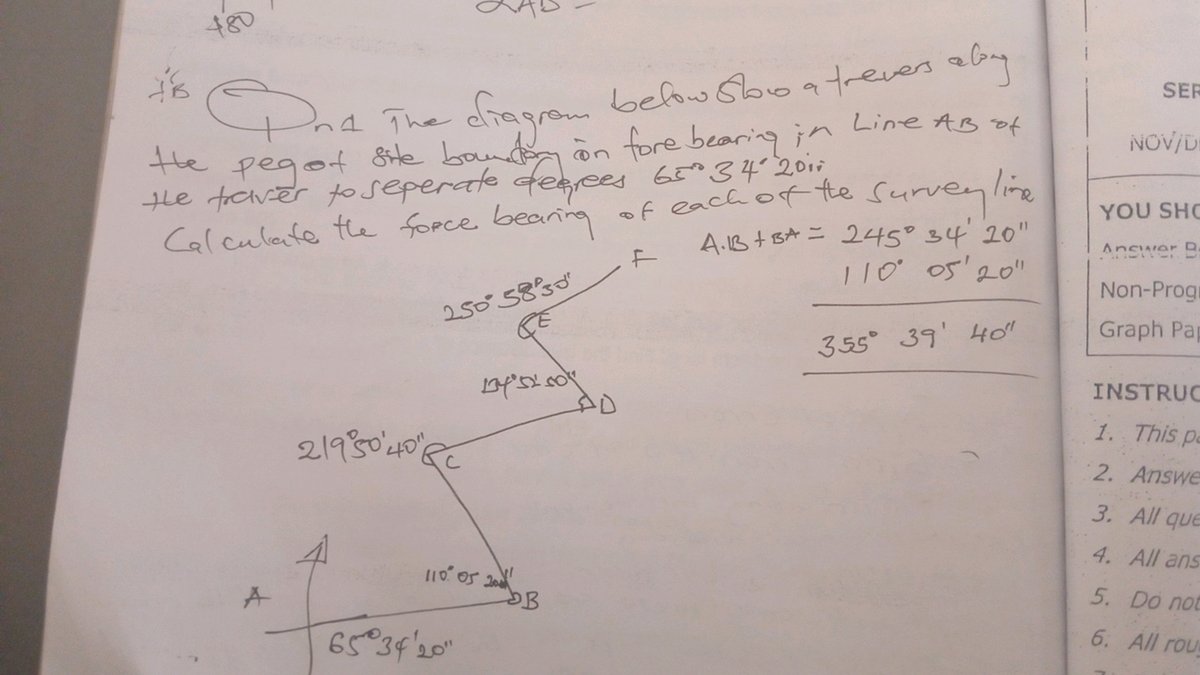 The diagram below shows a traverse along the peg of site boundary on fore..