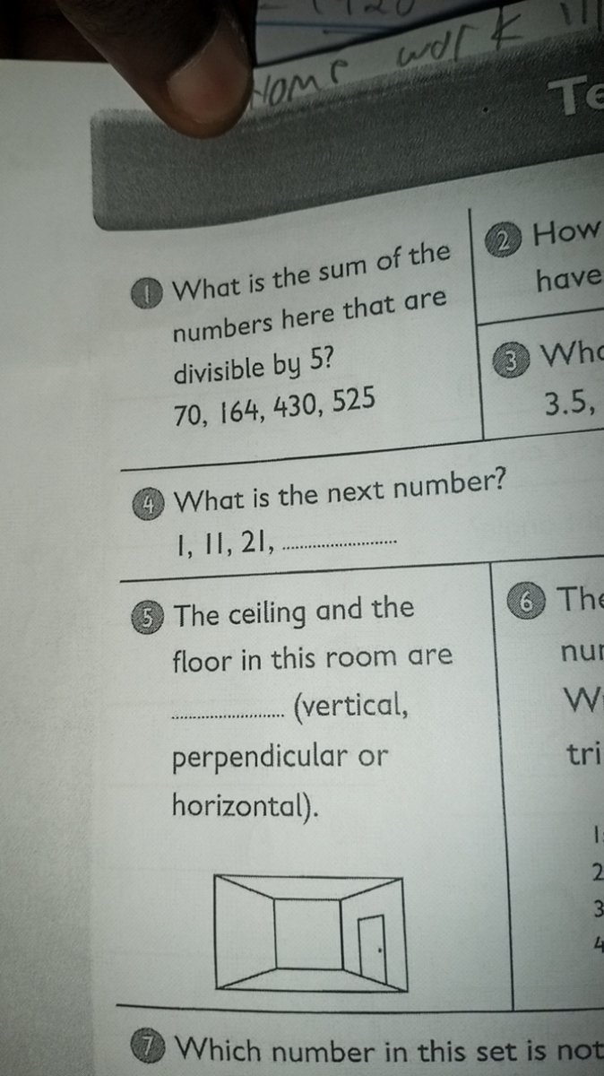 Here are multiple questions from a worksheet: What is the sum of the num..