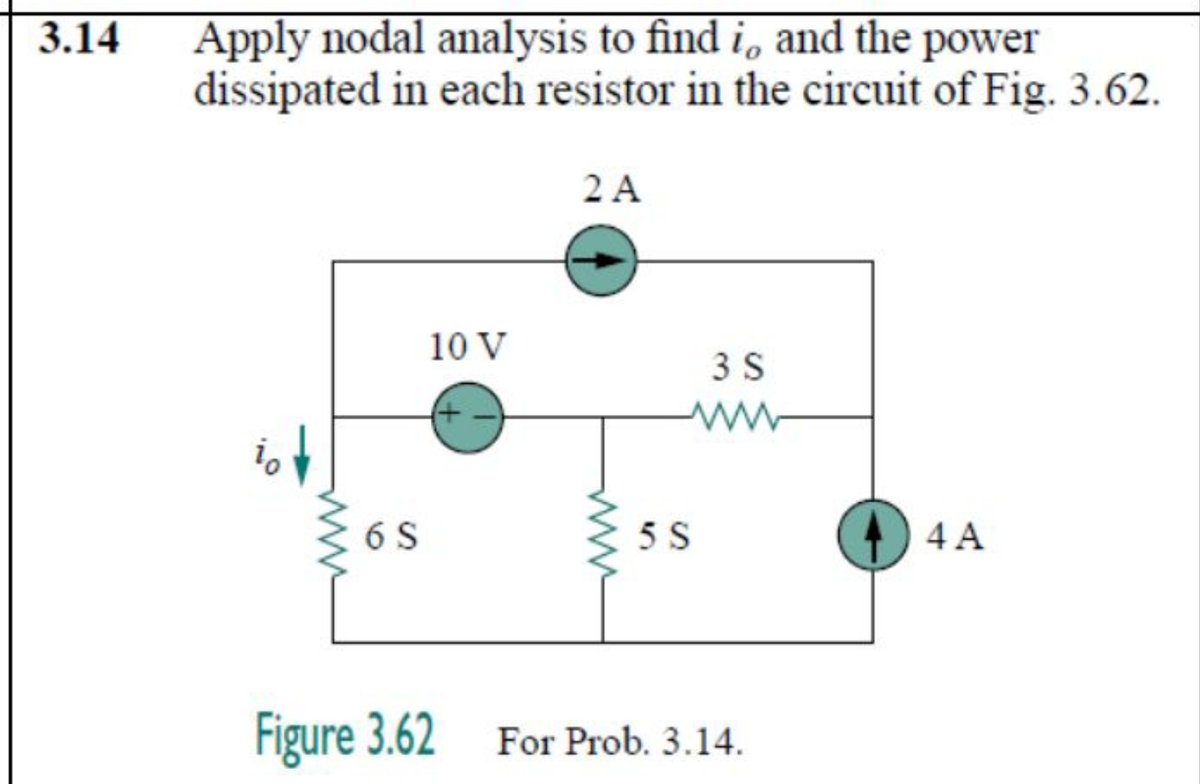 Apply nodal analysis to find i_o and the power dissipated in each resisto..