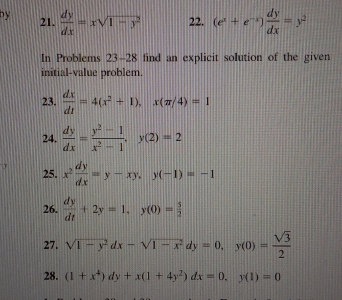 Solve the given differential equations by separation of variables: \frac..