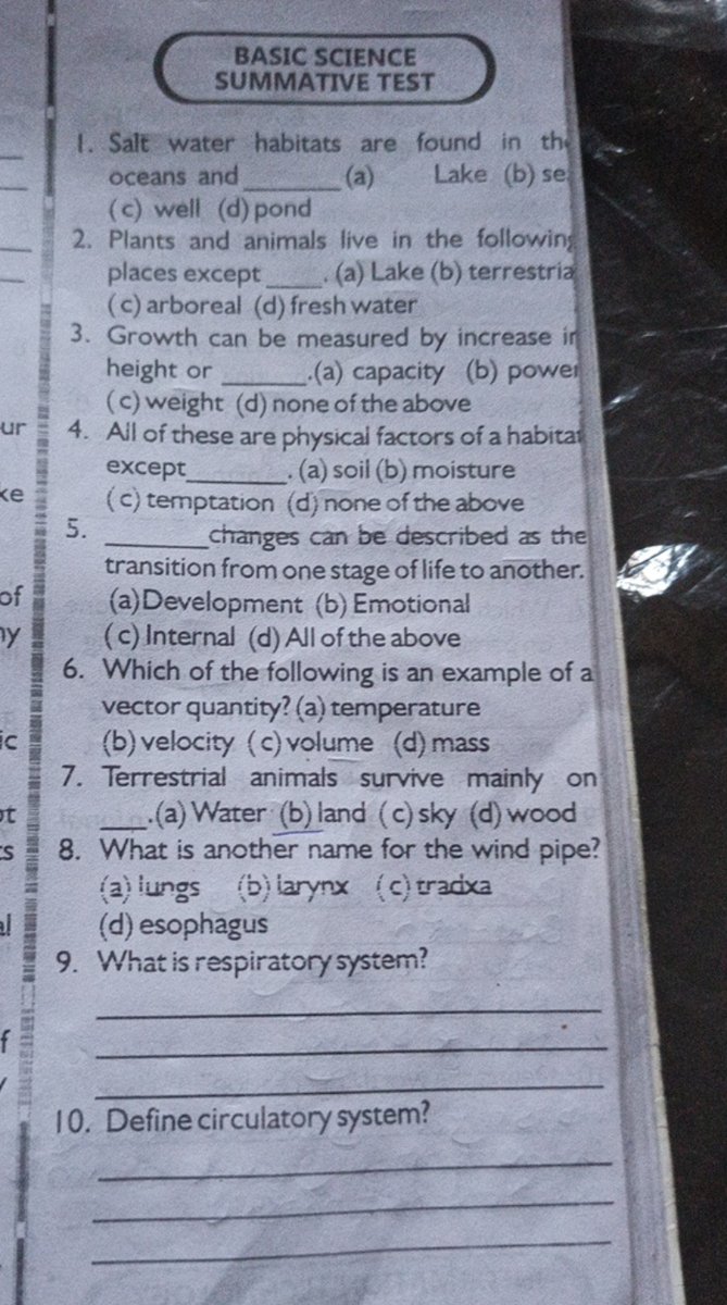 Here are a series of questions from a Basic Science Summative Test: Salt..