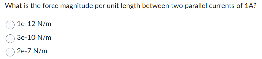 What is the force magnitude per unit length between two parallel currents..