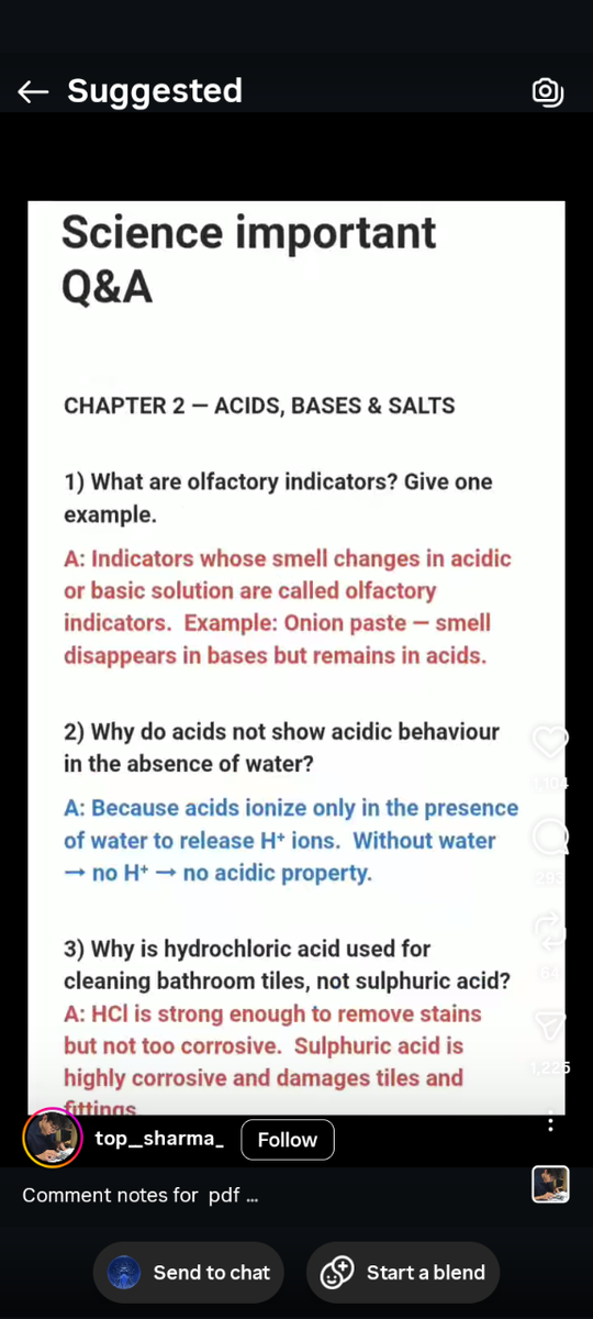 CHAPTER 2 - ACIDS, BASES & SALTS 1) What are olfactory indicators? Give