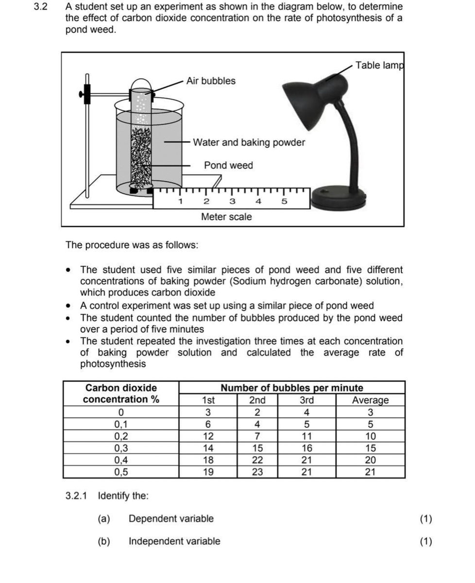3.2 A student set up an experiment as shown in the diagram below, to dete..