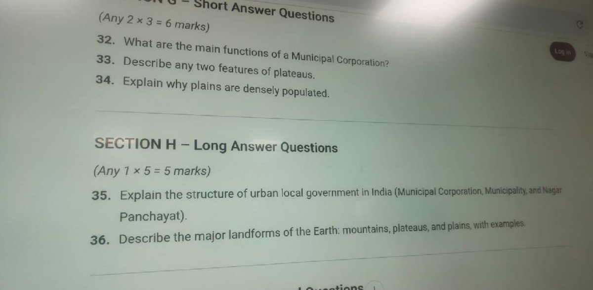 SECTION G – Short Answer Questions (Any 2 × 3 = 6 marks) What are the ma..