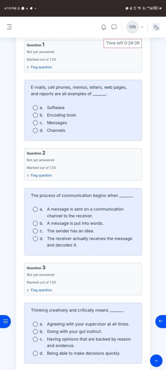 Question 1 E-mails, cell phones, memos, letters, web pages, and reports a..